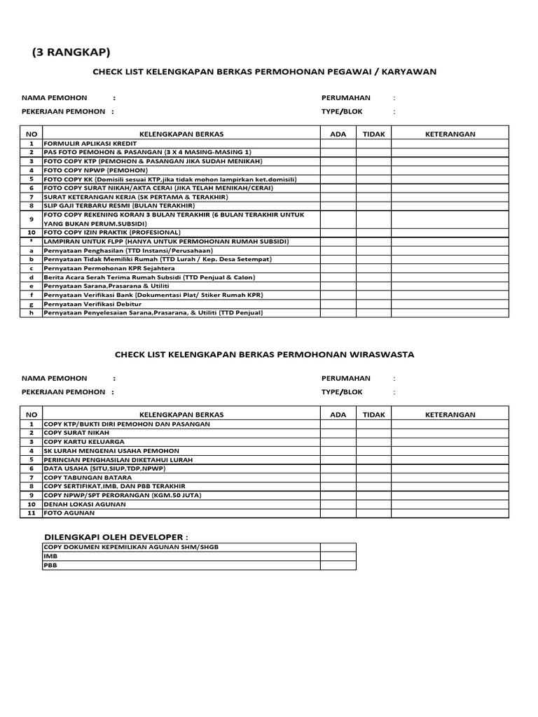 Form Checklist Kelengkapan Berkas User | PDF