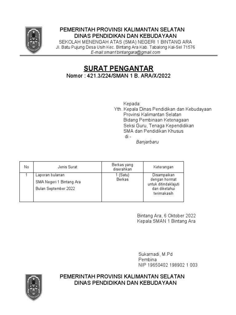 Surat Pengantar Laporan Bulanan 2017 | PDF