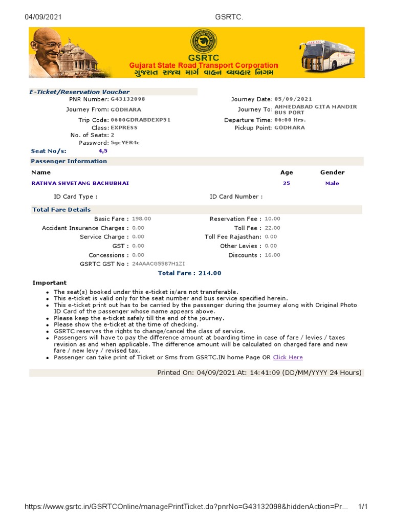 Book GSRTC bus ticket from Godhara to Ahmedabad | PDF | Fare | Public ...