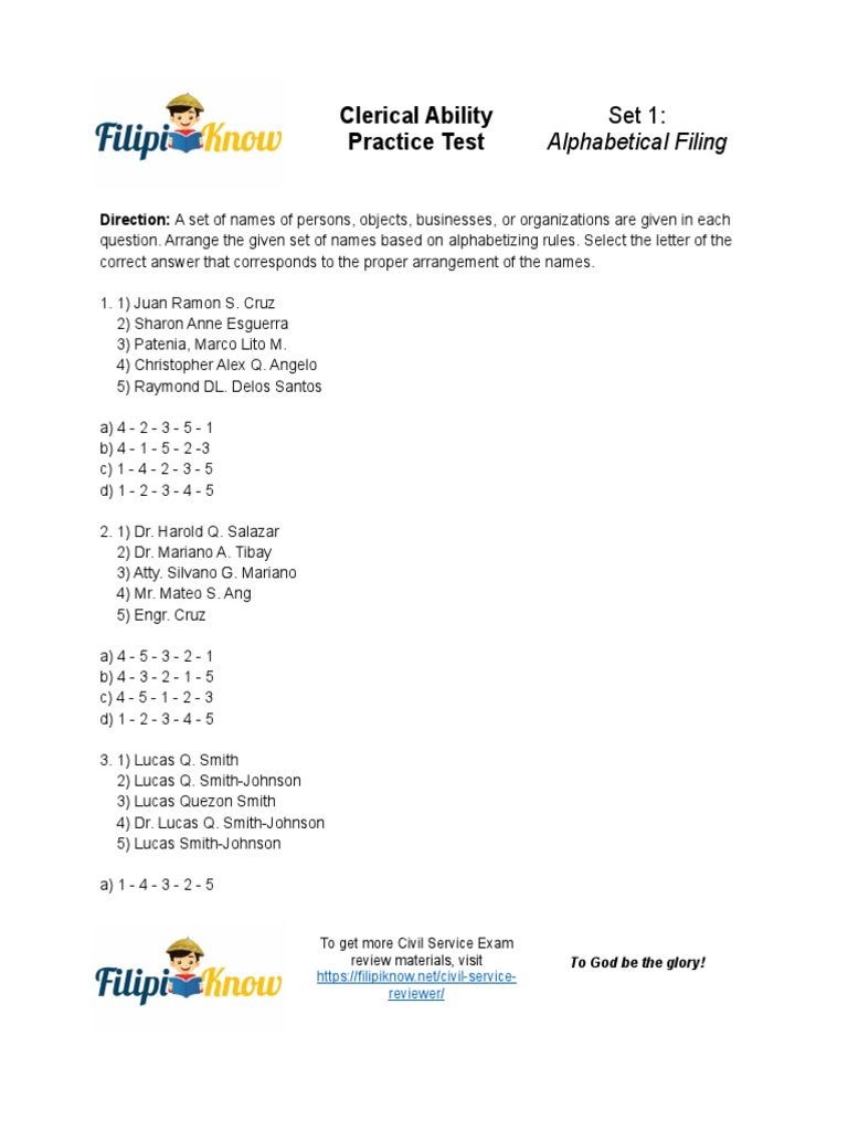Clerical Ability Practice Test Set 1 | PDF