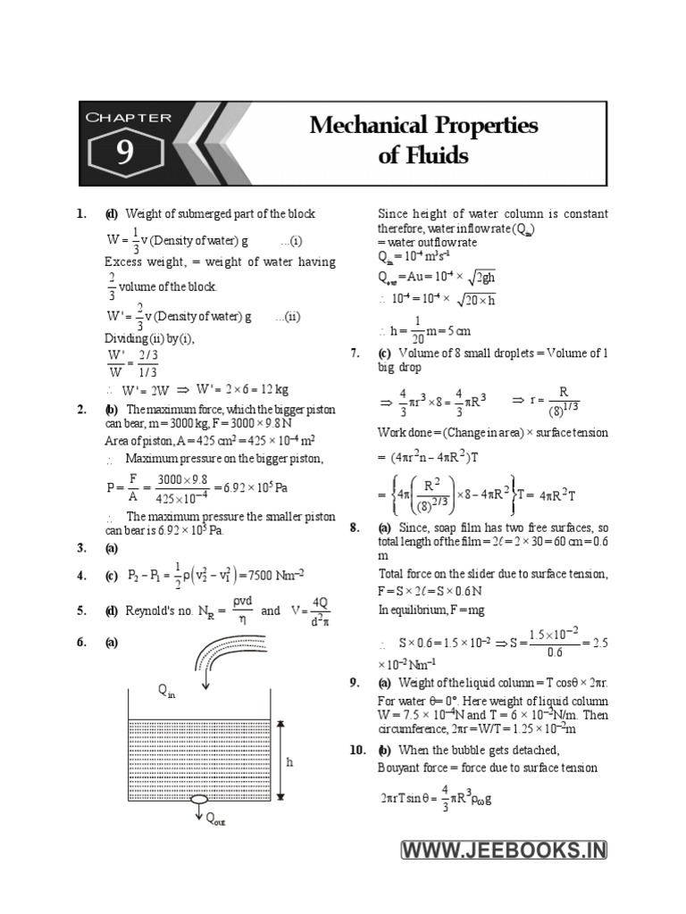 Mechanical Properties of Fluids Key | PDF | Buoyancy | Pressure