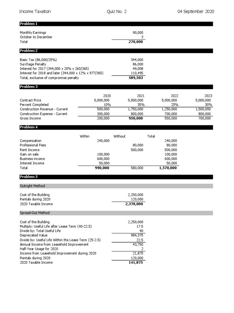 Quiz 2 - Income Tax Concepts and Compliance | PDF | Income | Gross Income