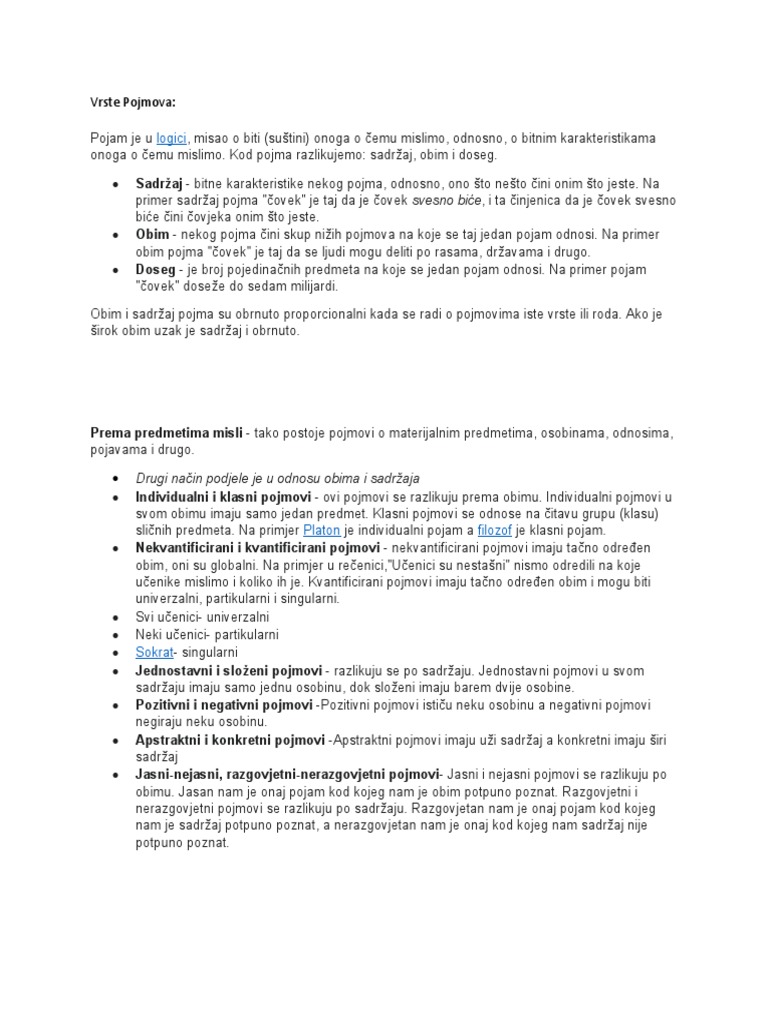 Vrste Pojmova | PDF