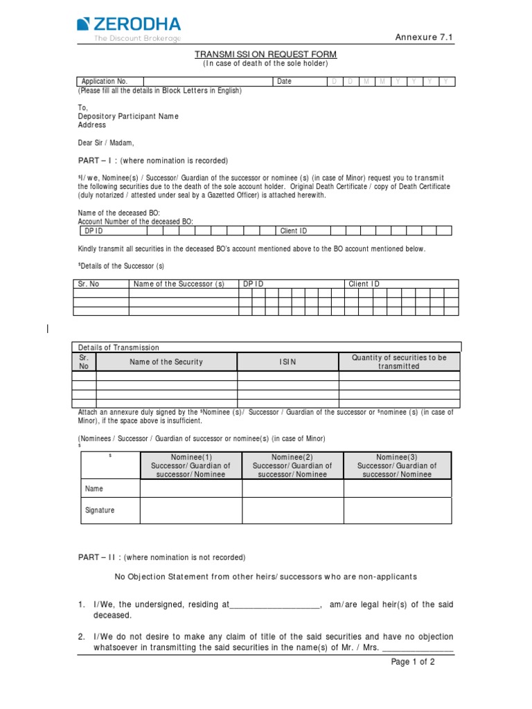 Transmission Request Form for Securities | PDF