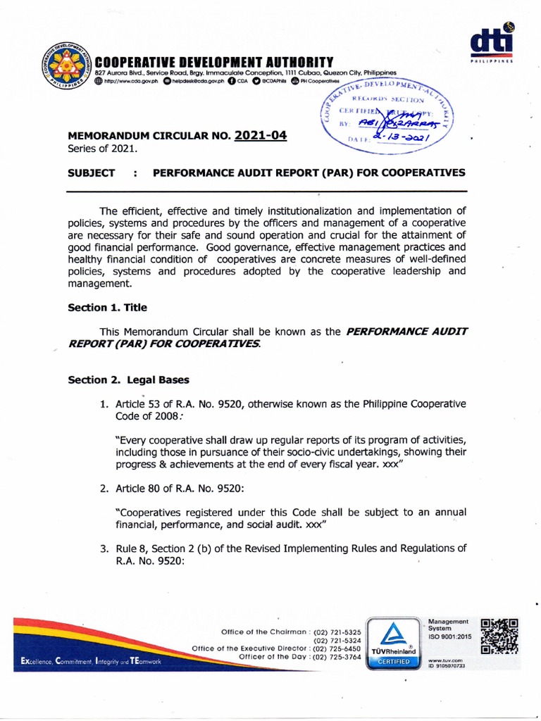 CDA Memorandum Circular No 2021 04 Series of 2021 | PDF