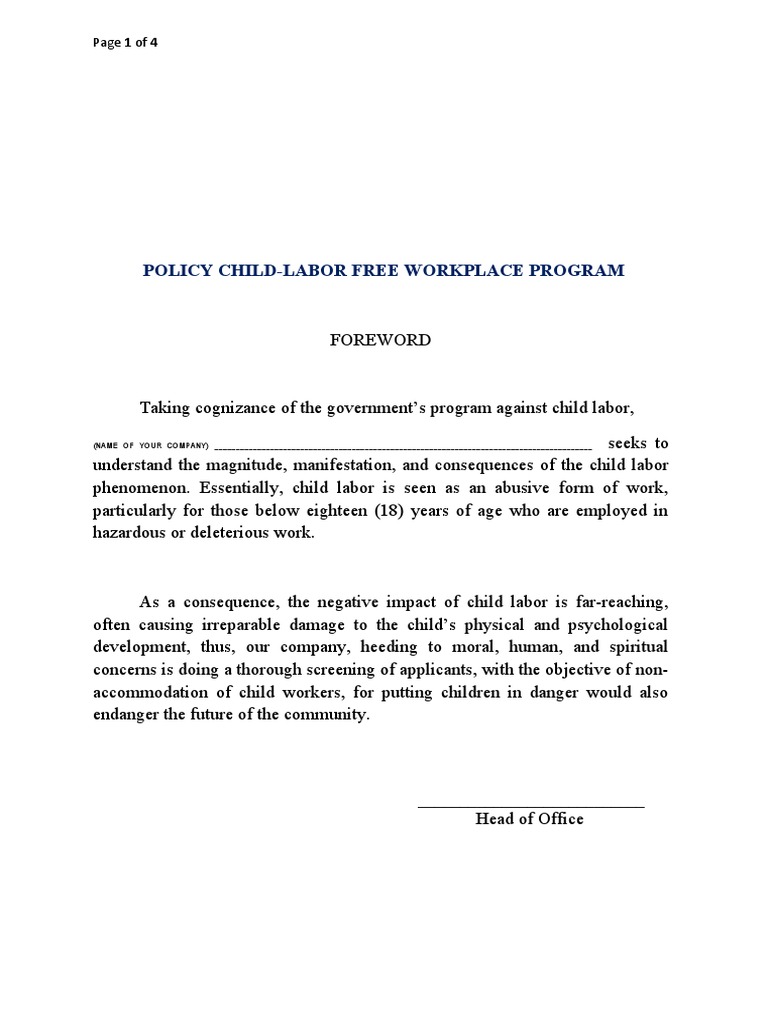 A Comprehensive Child Labor-Free Workplace Policy | PDF | Child Labour ...