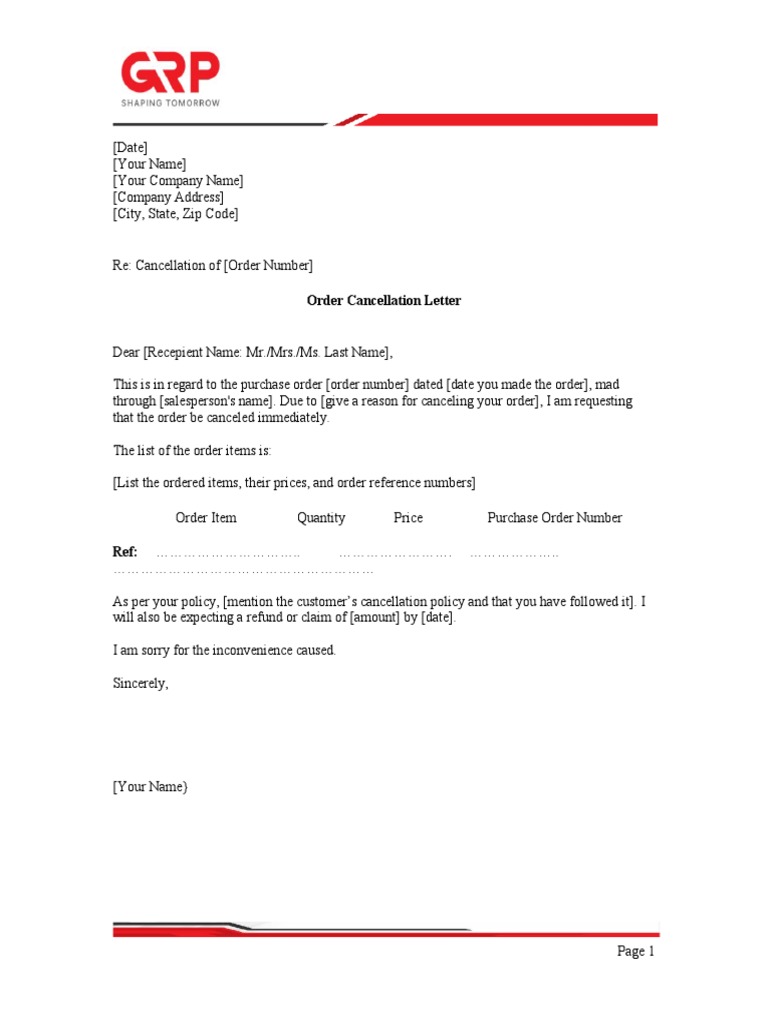 Order cancellation notice | PDF