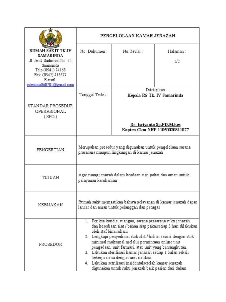 SPO Pengelolaan Kamar Jenazah | PDF