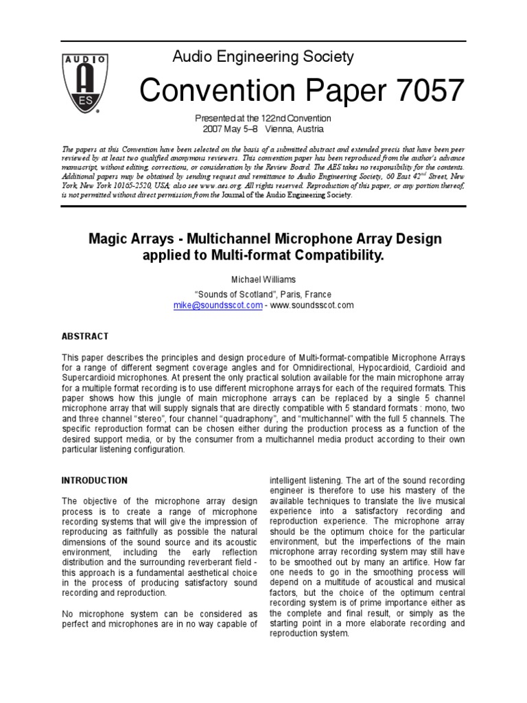 Magic Arrays - Multichannel Microphone Array Design Applied To Microphone Arrays Generating ...