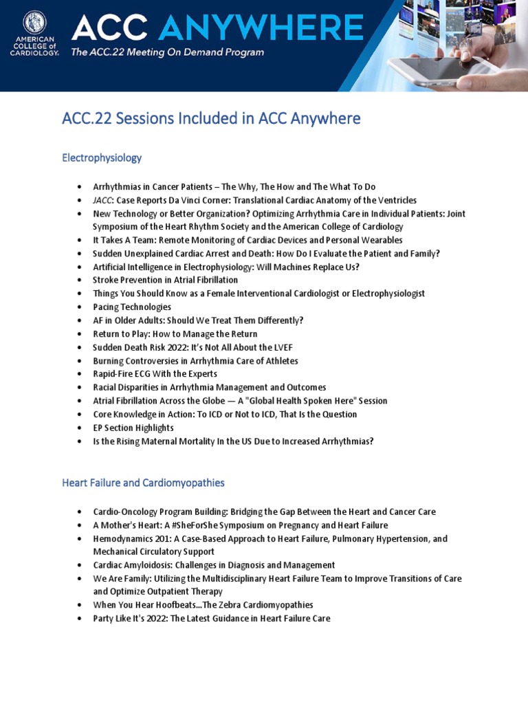 ACC Anywhere Session Listing | PDF | Cardiology | Coronary Artery Disease