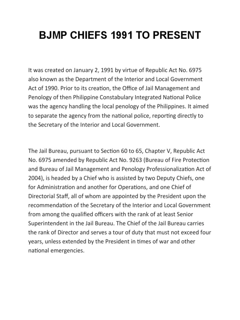 BJMP Chiefs 1991 To Present | PDF | Emergency Services | Philippines