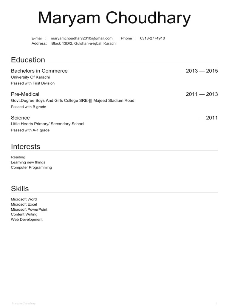 CV Maryam Choudhary | PDF
