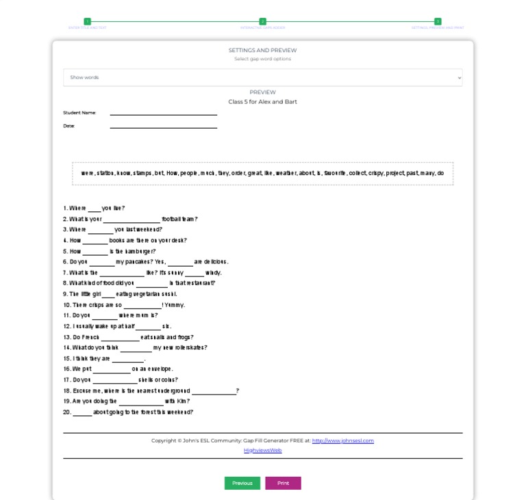 Gap Fill Generator | PDF