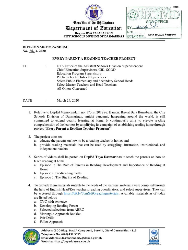 Every Parent a Reading Teacher: A Project to Promote Reading at Home During the Pandemic | PDF ...