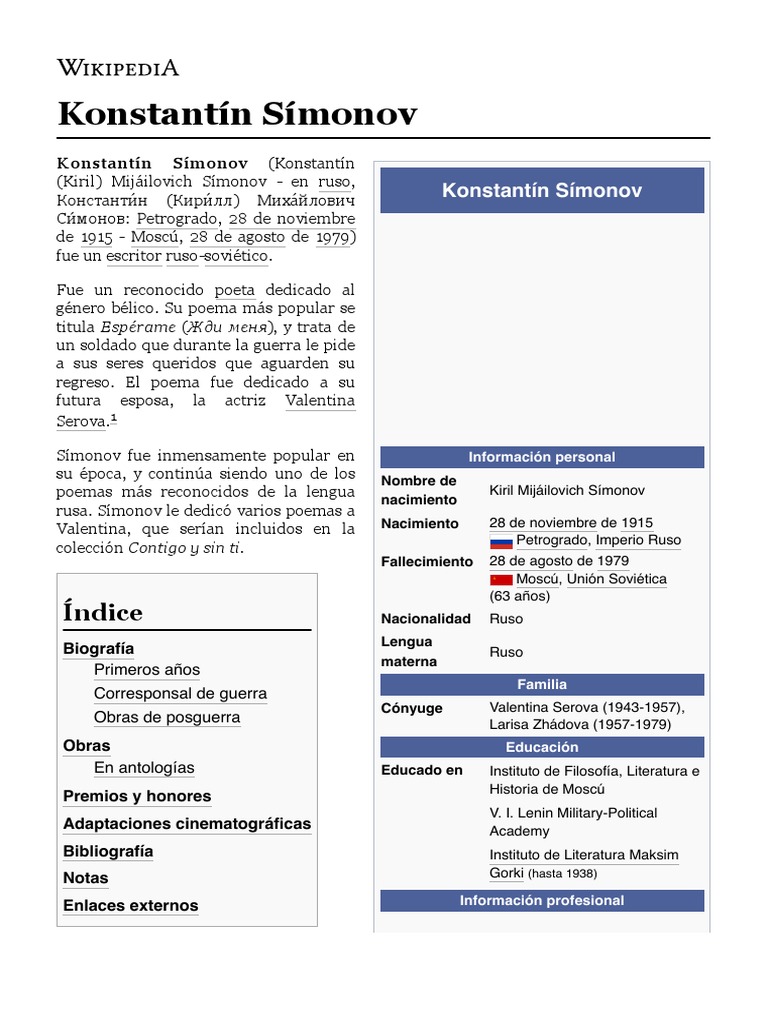 Konstantín Símonov - Wikipedia, La Enciclopedia Libre | PDF