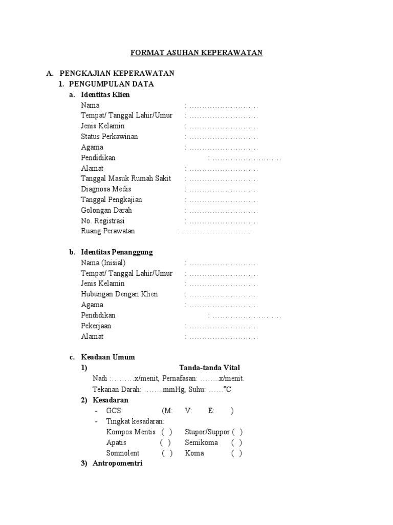 Format Asuhan Keperawatan Lengkap | PDF