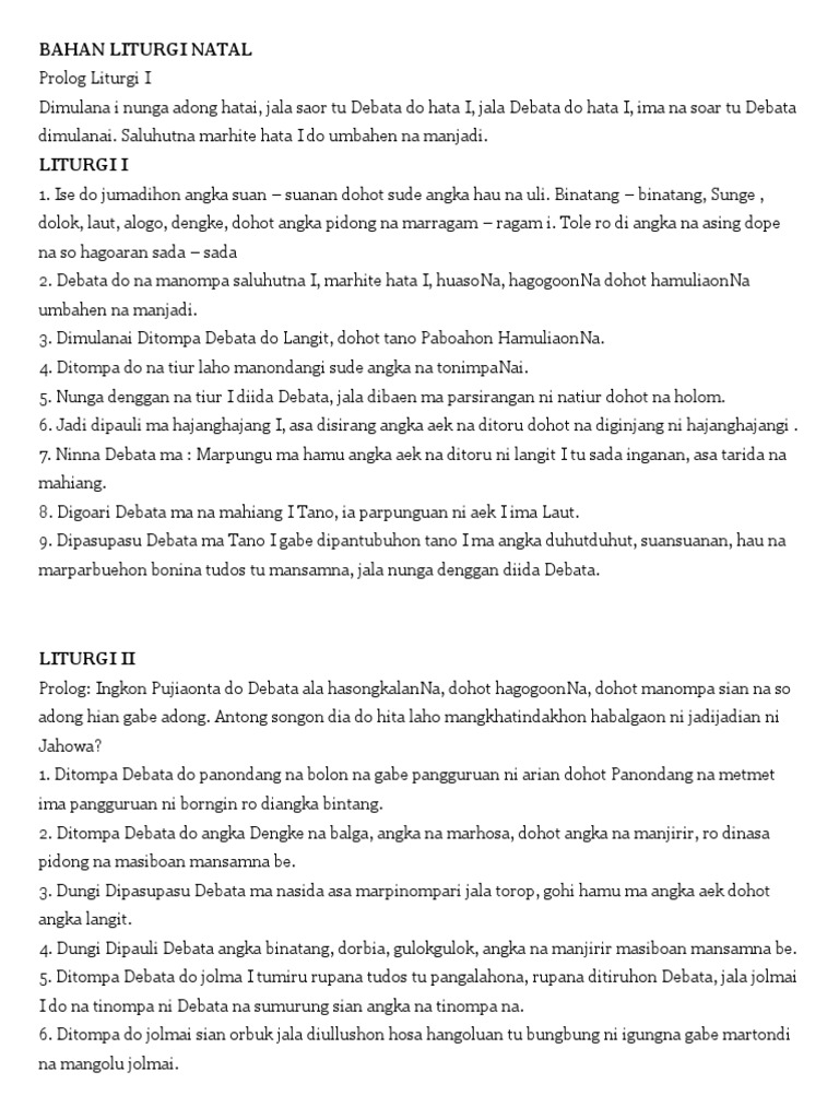Liturgi Natal Bahasa Batak Toba | PDF | Seni & Disiplin Bahasa | Kajian ...