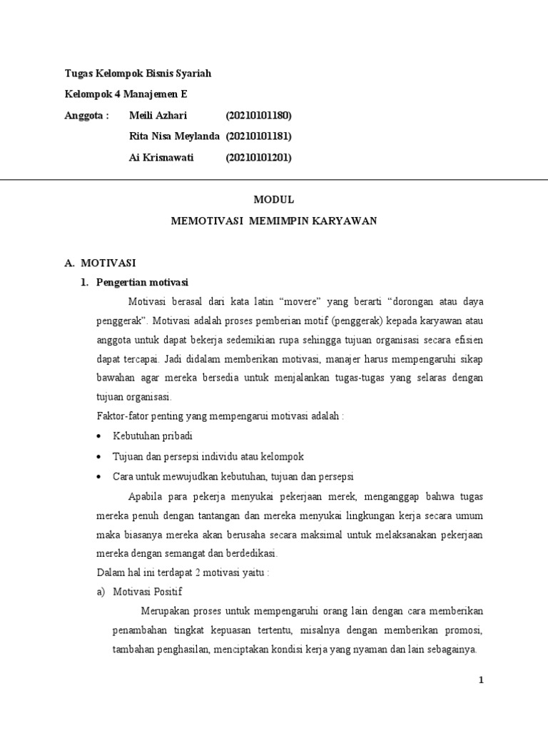 Modul Memotivasi Dan Memimpin Karyawan | PDF | Karier & Perkembangan