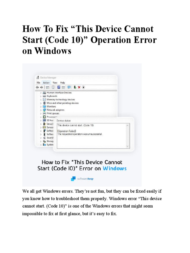 Fix Windows Code 10 Device Error | PDF | Windows Registry | Microsoft ...
