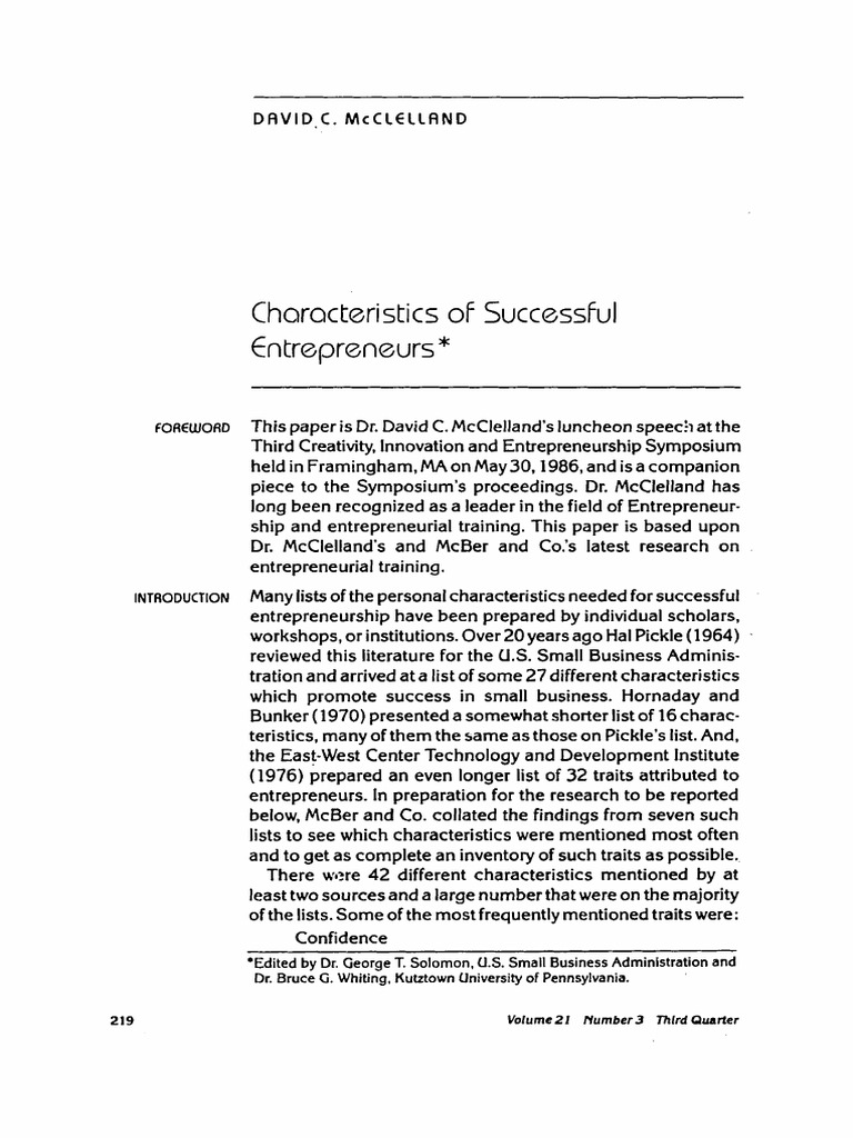 Characteristics of Successful Entrepreneurs: David, C. Mcclelland | PDF ...