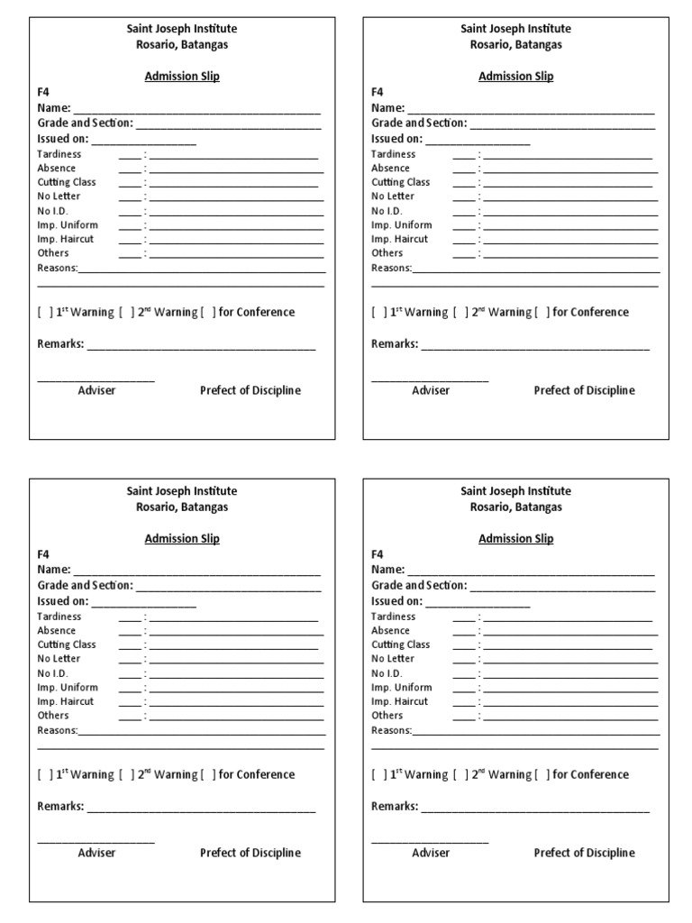 Form 4 - Admission Slip | PDF