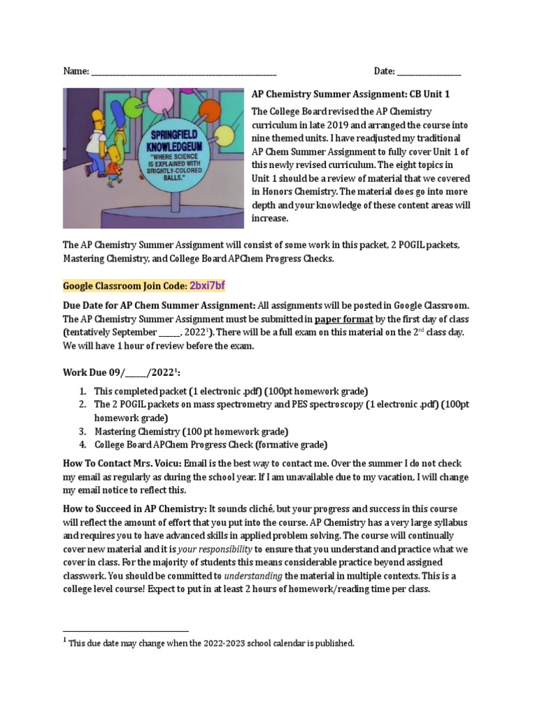 AP Chemistry Summer Assignment | PDF | Significant Figures | Mass ...