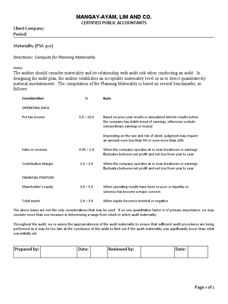 G - Materiality Template | PDF | Audit | Economies