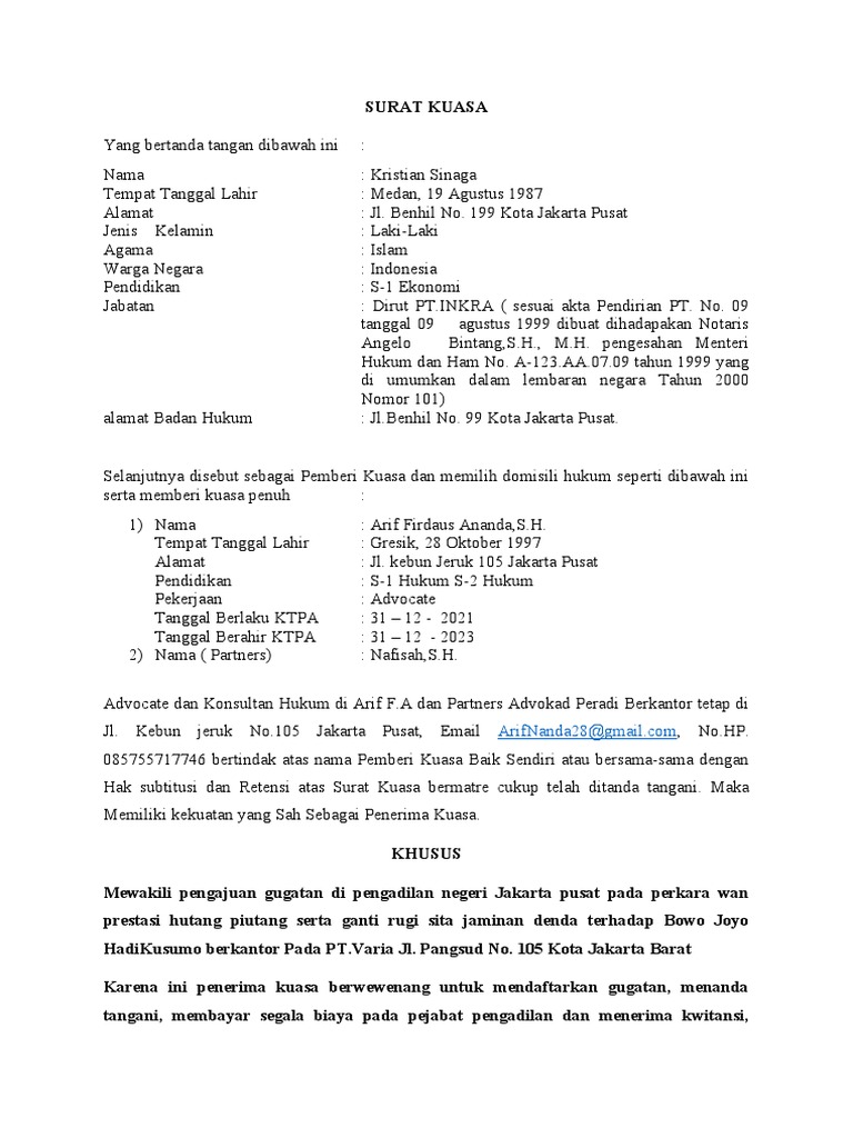 Surat Kuasa PT | PDF