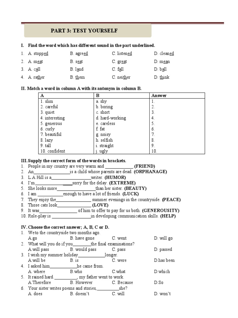 Assessing Language Skills and Comprehension: A Multi-Part English ...