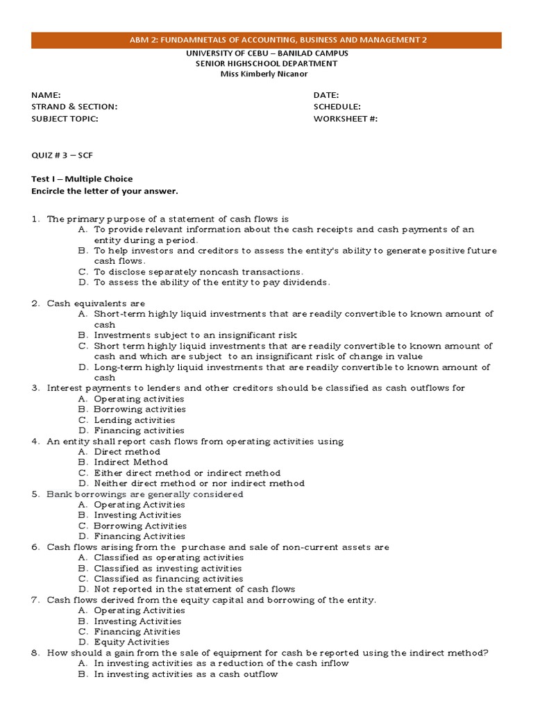 Quiz#3 - SCF | PDF | Cash Flow Statement | Dividend