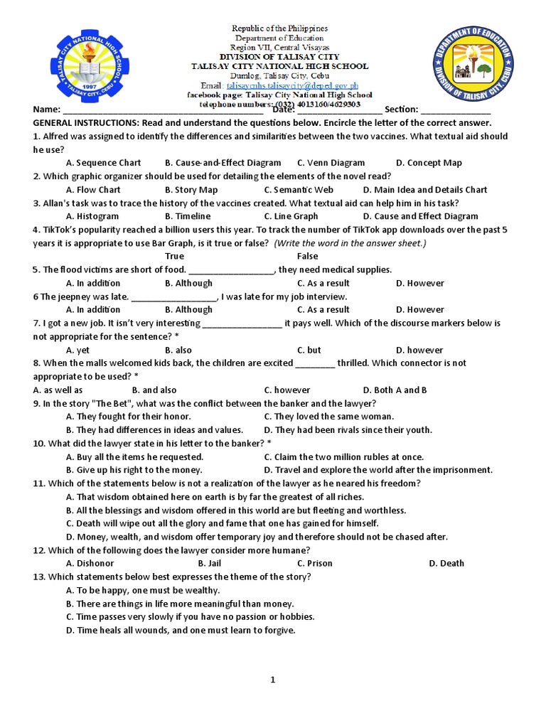 English Quarter 1 Summative Test | PDF | Adverb | Adjective