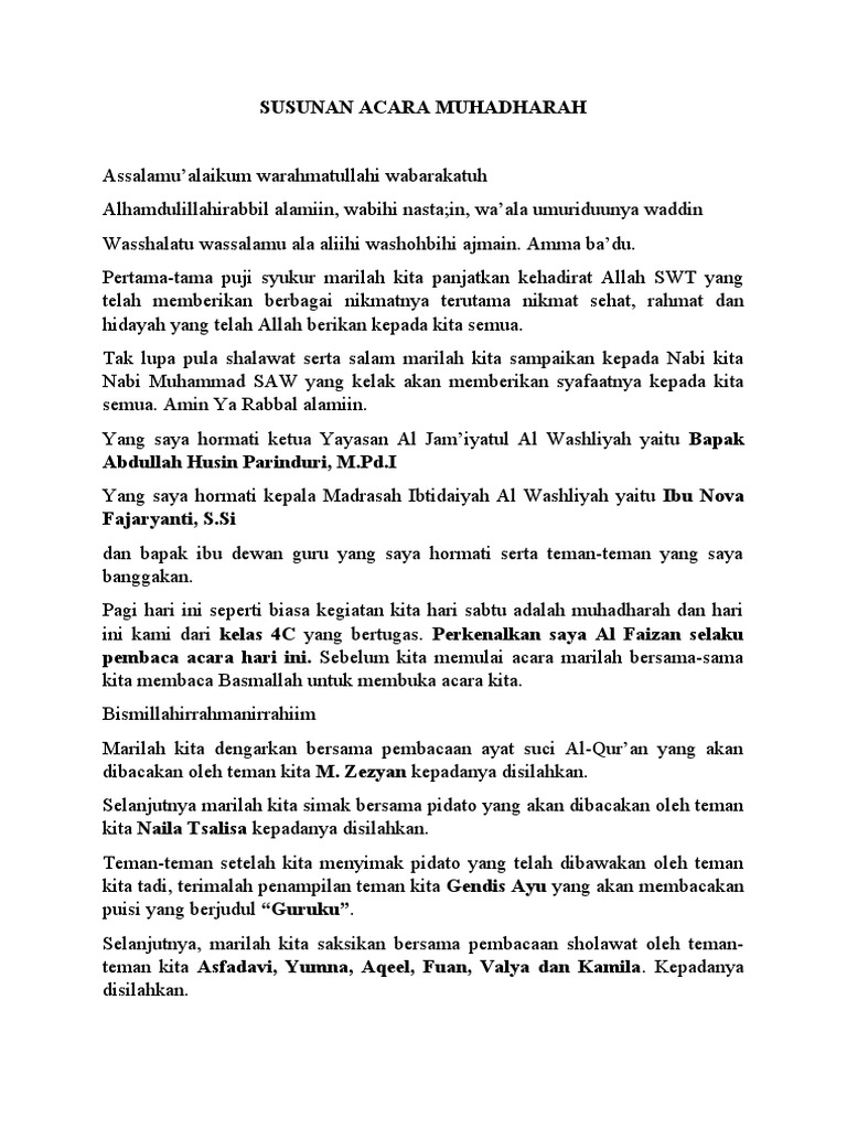 Susunan Acara Muhadharah 4c | PDF