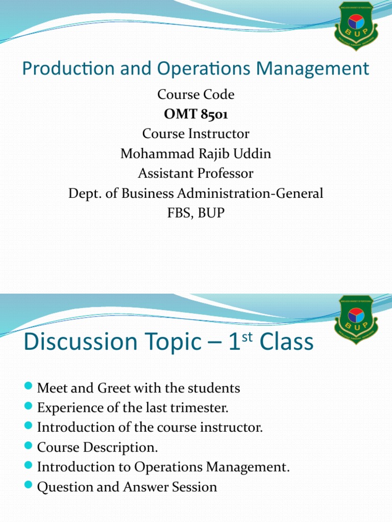 Lecture One-Operations Management | PDF | Goods | Operations Management