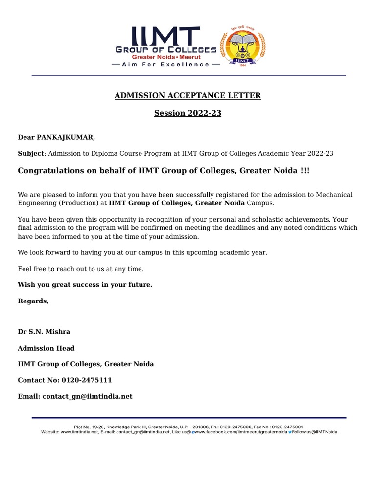 Offer Letter IIMT 22-23 9772 | PDF