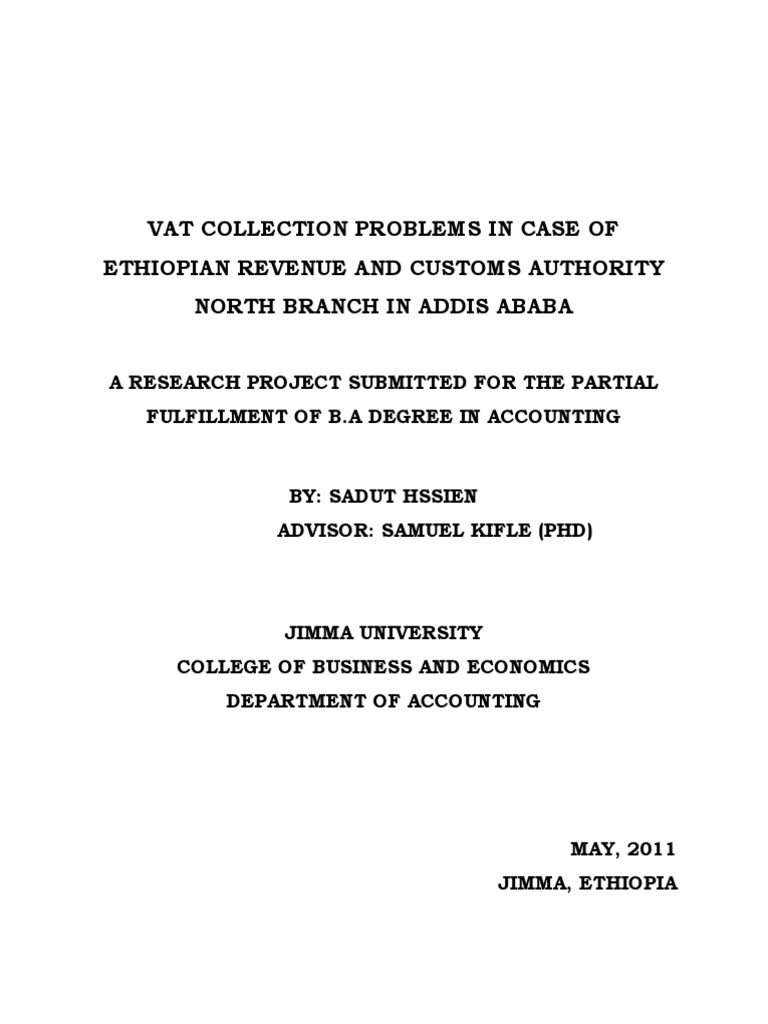 Vat Collection Problems in Case of Ethiopian Revenue and Cus | PDF ...