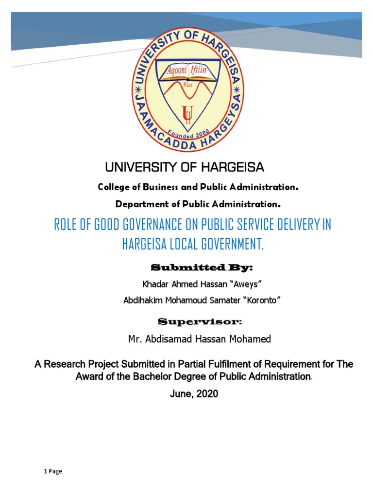 Role of Good Governance On Public Service Delivery - Final Draft | PDF ...