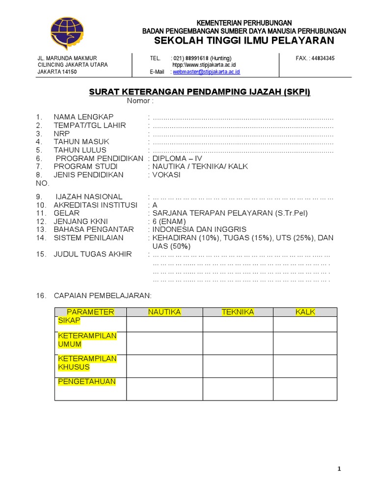 Form SKPI Untuk Wisudawan | PDF