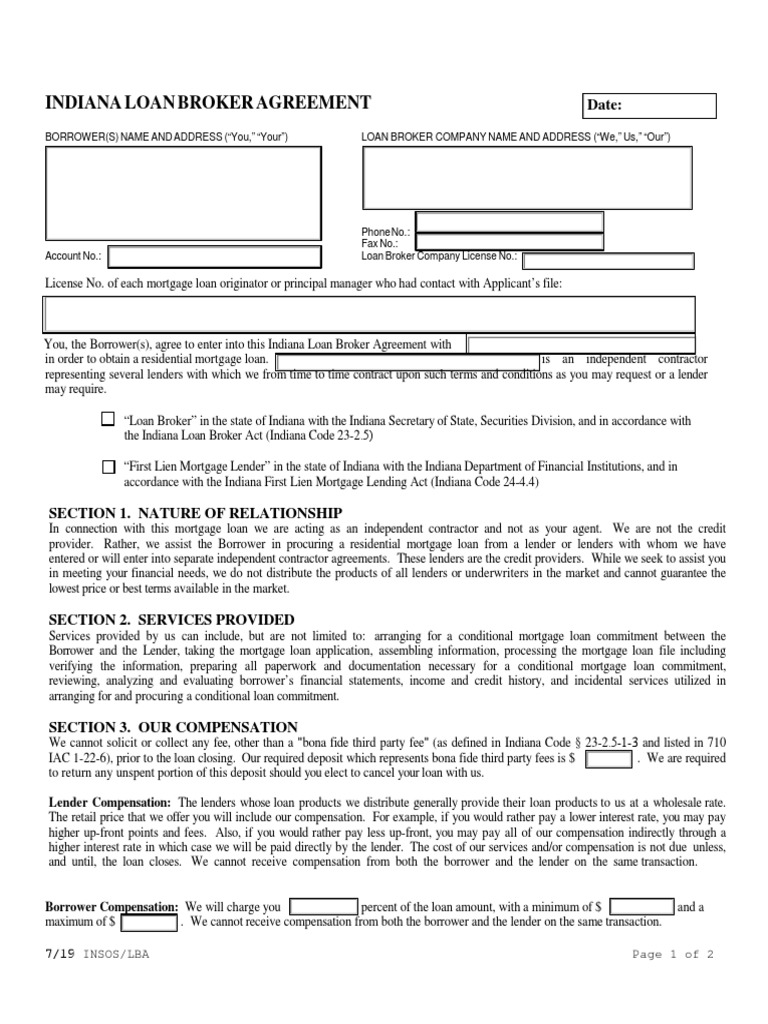 Indiana Loan Broker Agreement | PDF | Loans | Mortgage Loan