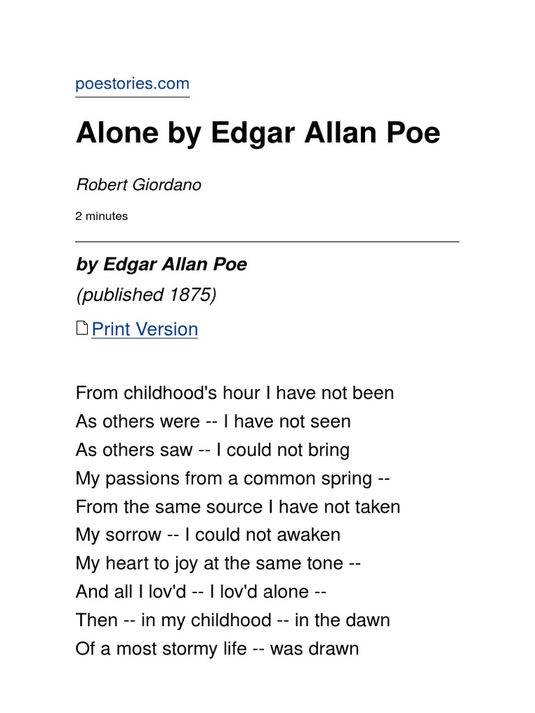 Alone by Edgar Allan Poe | PDF
