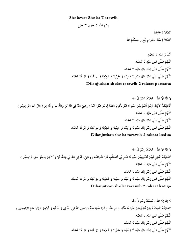 Sholawat Sholat Tarawih 8 Rakaat | PDF