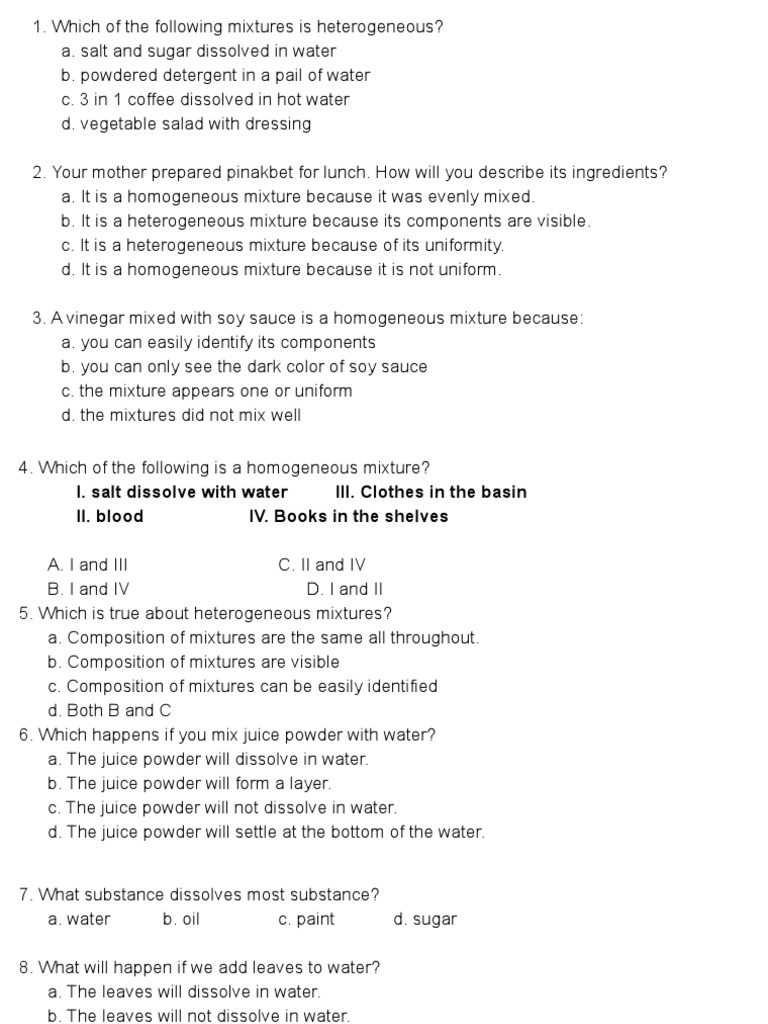 Quarter 1 Science 6 Periodical Test Reviewer | PDF | Mixture ...