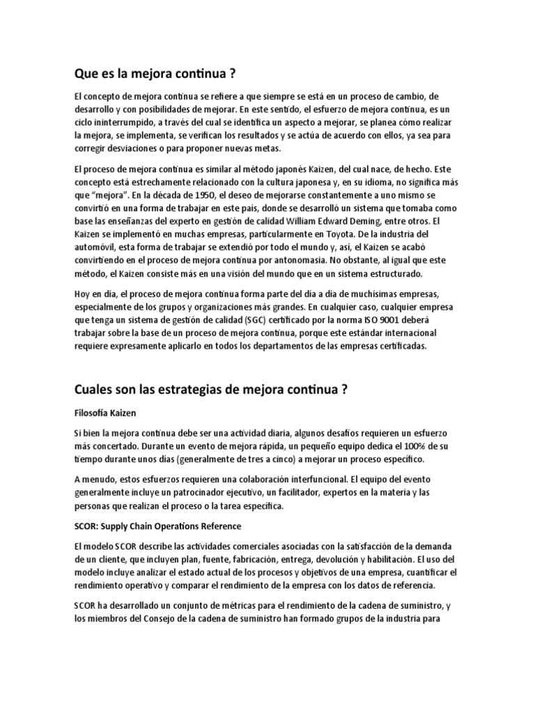 Mejora Continua: Estrategias y Métodos | PDF | Lean Manufacturing | Six ...