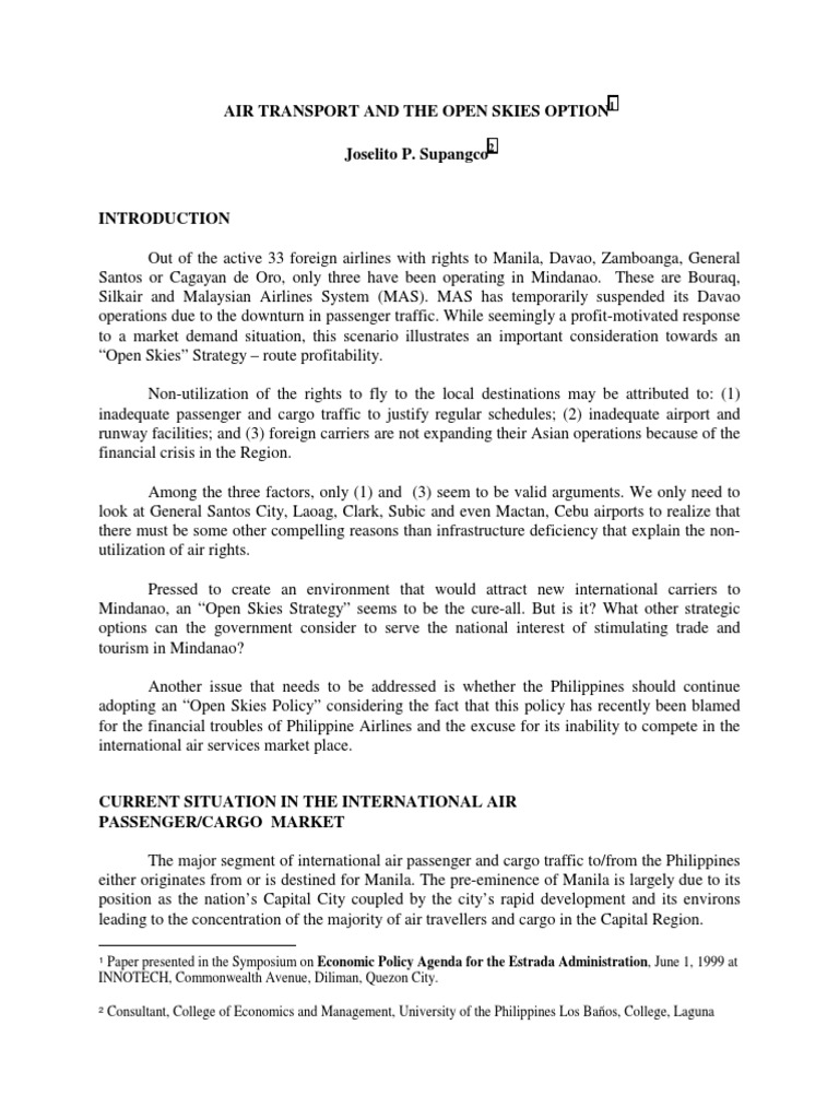 Air Transport and The Open Skies Option | PDF | Airlines | Tourism