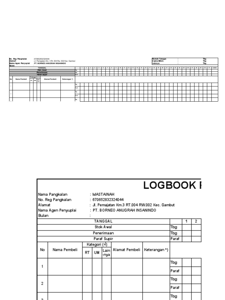 Format Log Book Pangkalan LPG 3 KG 2020 | PDF