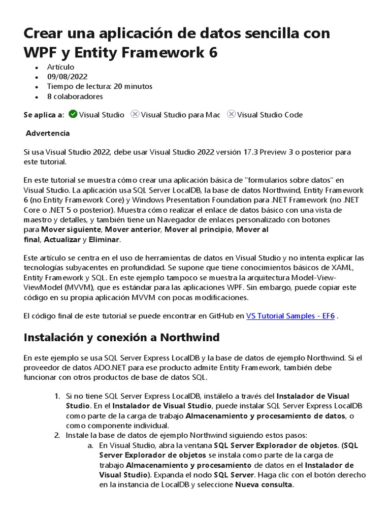 WPF y Entity Framework 6 | PDF | Marco de la entidad | Servidor SQL de Microsoft
