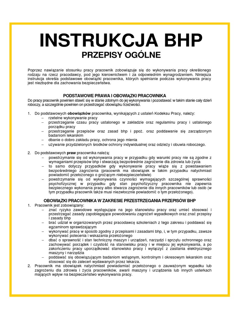 Instrukcja BHP Przepisy Ogolne | PDF