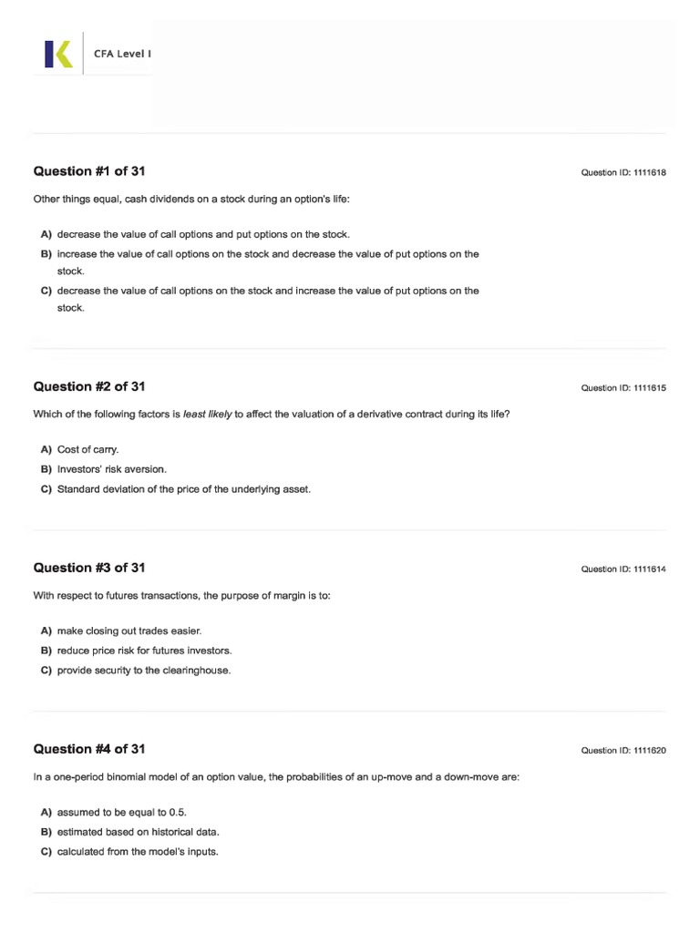 Checkpoint Exam 3 (SS 1, 18, 19) | PDF | Option (Finance) | Futures ...