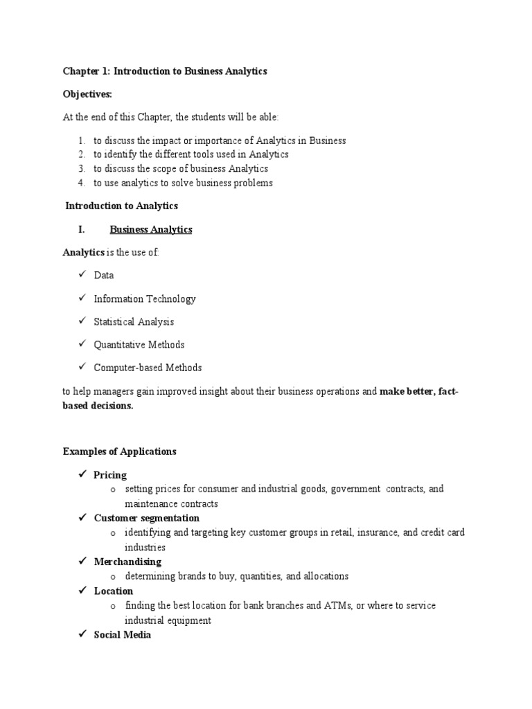 Chapter 1: Introduction To Business Analytics | PDF | Analytics | Mathematical Optimization