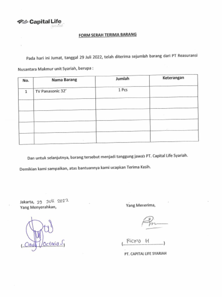Form Serah Terima Barang | PDF