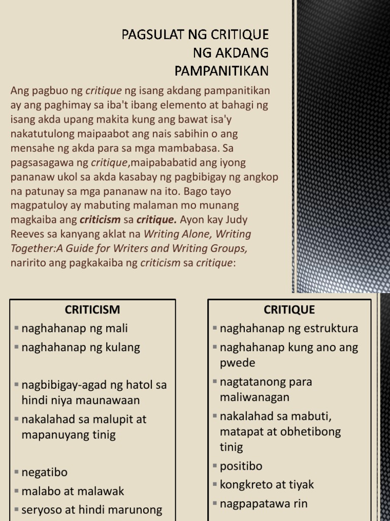 Pagsulat NG Critique NG Akdang Pampanitikan | PDF